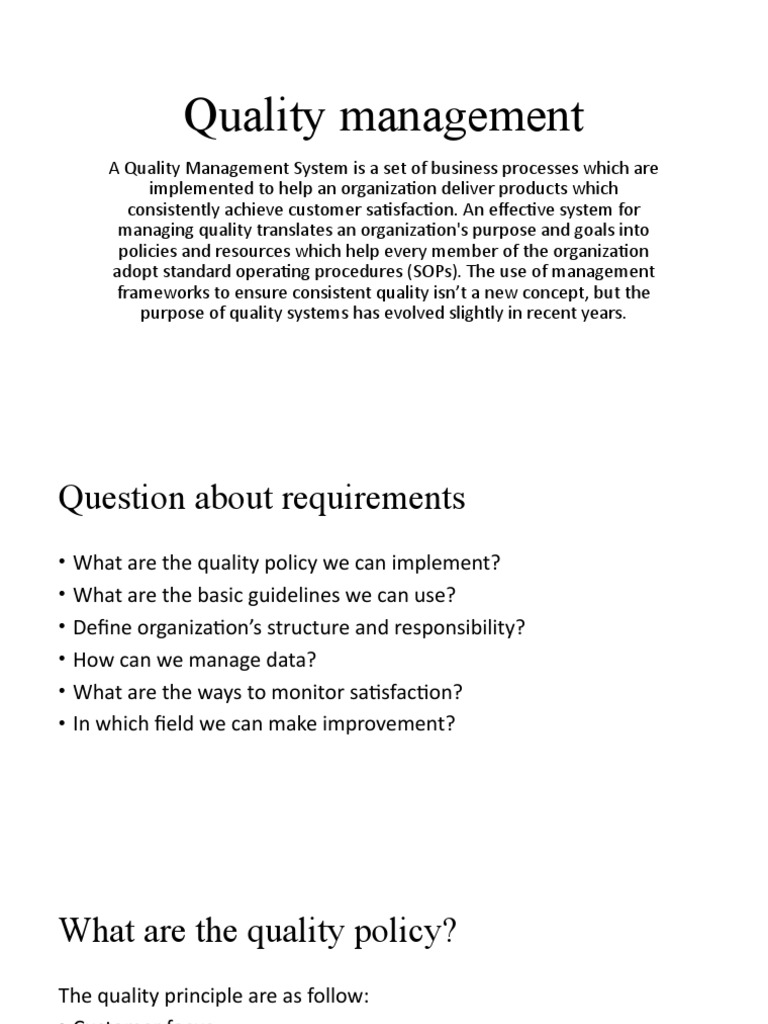 Quality Management Presentation | PDF | Quality Management | Quality Management System