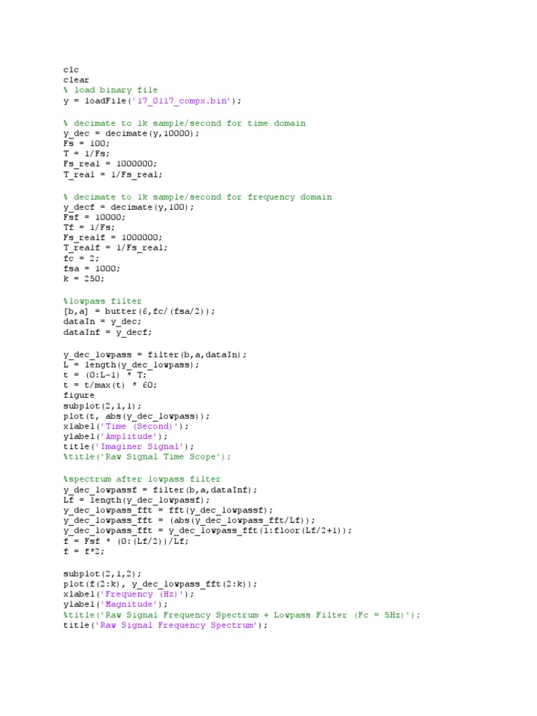 Code Processing MATLAB For Breathing Detection Radar | PDF