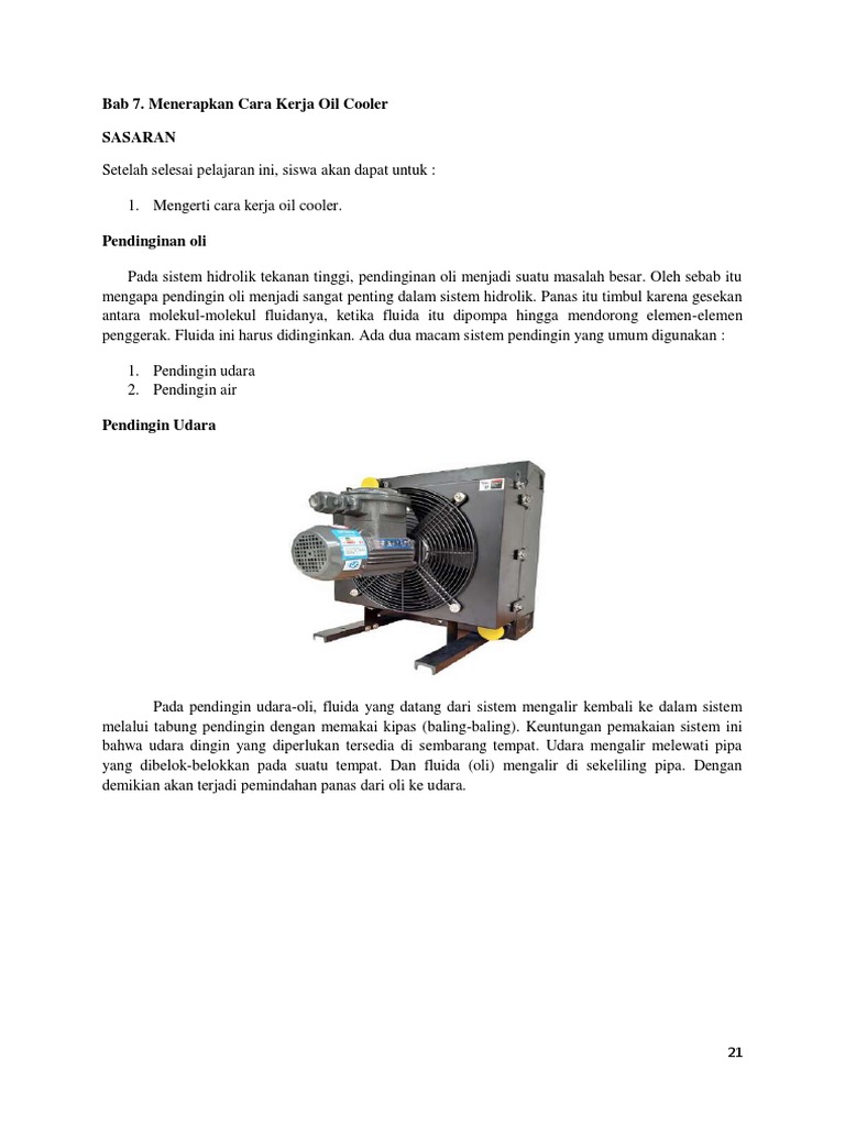Materi Hidrolik Alat Berat Bab 7 Menerapkan Cara Kerja Oil Cooler Pdf