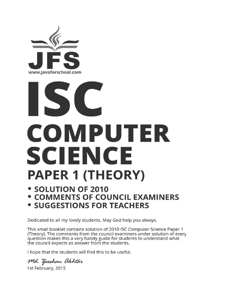 ISC Computer Science 2010 Solved Paper | PDF