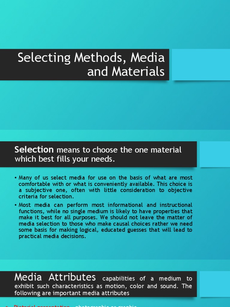 Lecture-6-Selecting Methods, Media and Materials | PDF