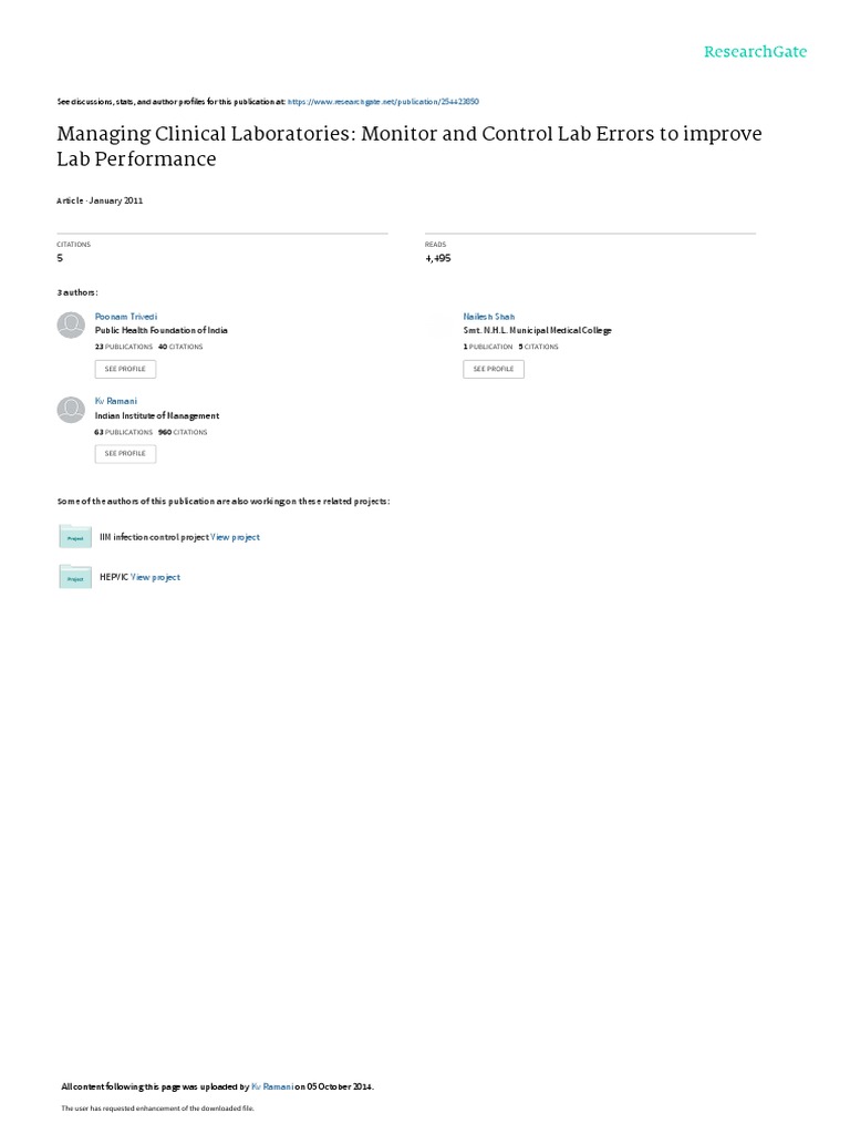 Managing Clinical Laboratories Monitor and Control | PDF | Intravenous ...