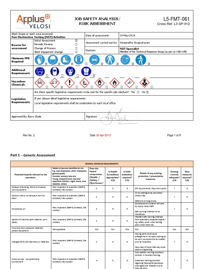 JSA For NDT Activities (19-May-14) | PDF | Ultraviolet | Personal Protective Equipment