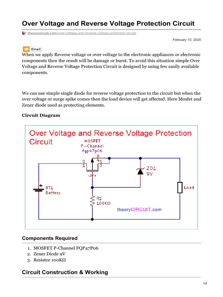 MOSFET-Based Overvoltage Protection Circuit | PDF