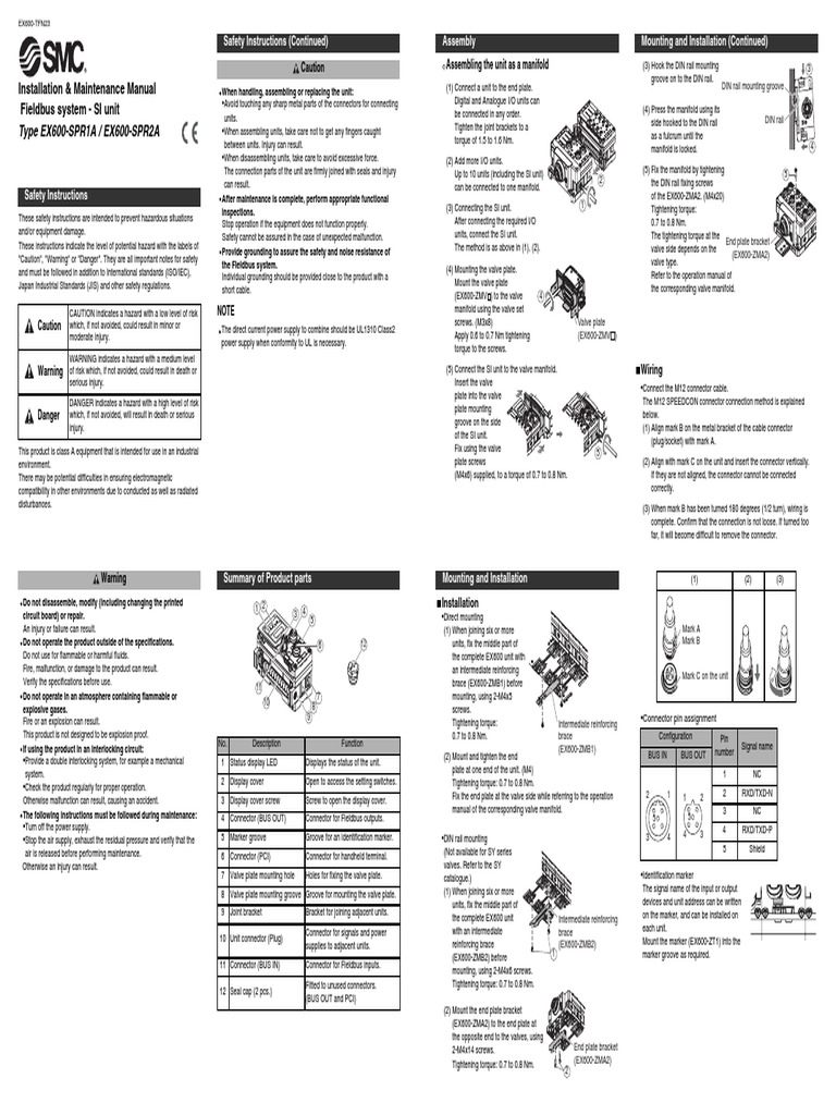 Type EX600-SPR1A / EX600-SPR2A: Installation & Maintenance Manual ...