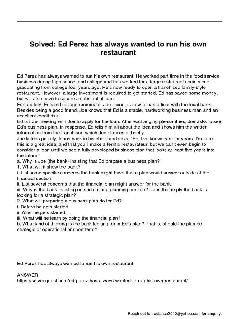 Ed Perez Has Always Wanted To Run His Own Restaurant | PDF ...