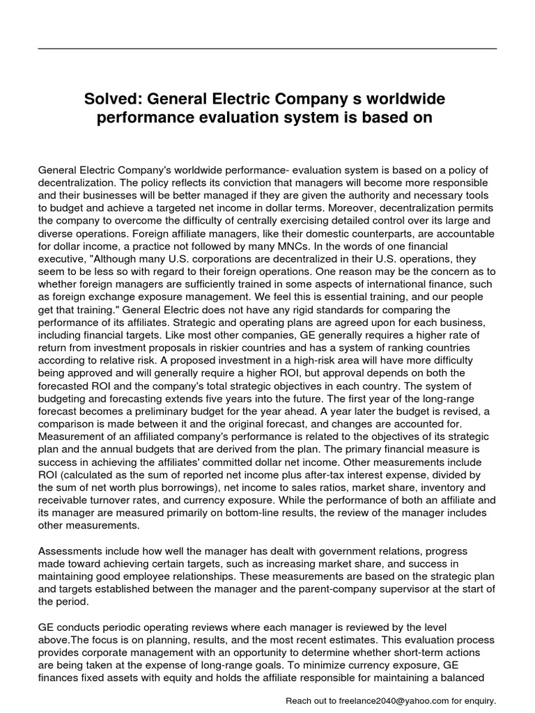 GE's Decentralized Performance Evaluation System | PDF | Hedge (Finance ...