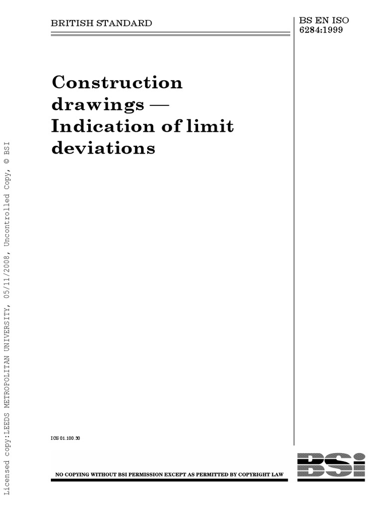 Construction Drawings - Indication of Limit Deviations: British ...