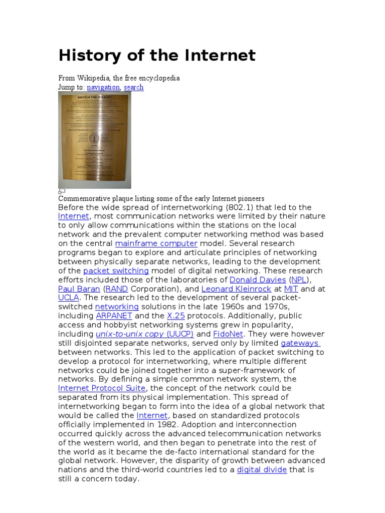 History of Internet | PDF | Packet Switching | Internet