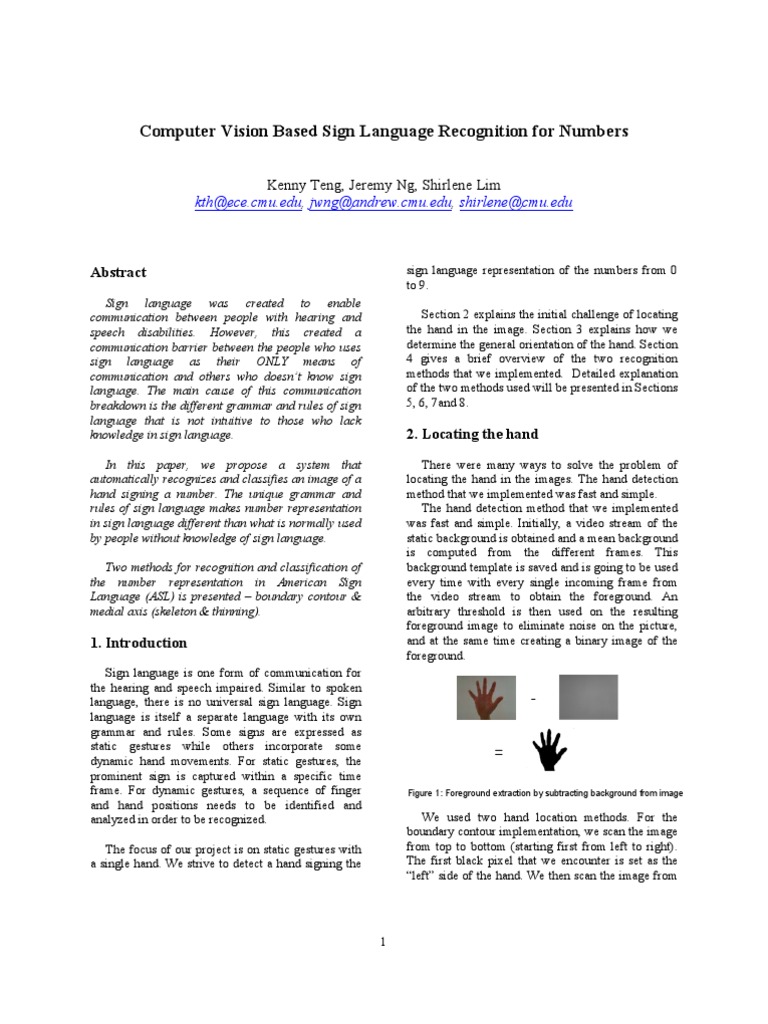 Computer Vision Based Sign Language Recognition For Numbers: Kth@ece ...