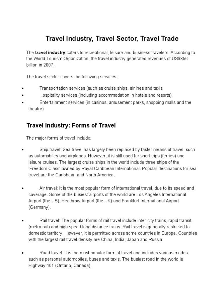 Travel Industry, Travel Sector, Travel Trade | PDF | Logistics | Tourism