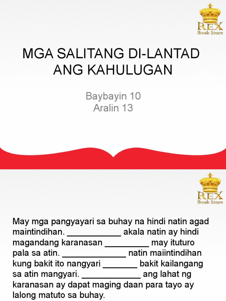 Aralin 13 Mga Salitang Di Lantad Ang Kahulugan | PDF