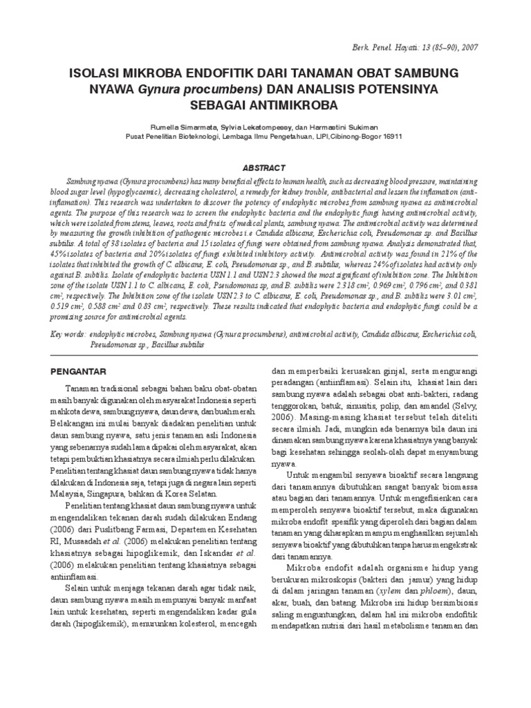 Journal - Isolasi Mikroba Endofitik Antimikroba | PDF