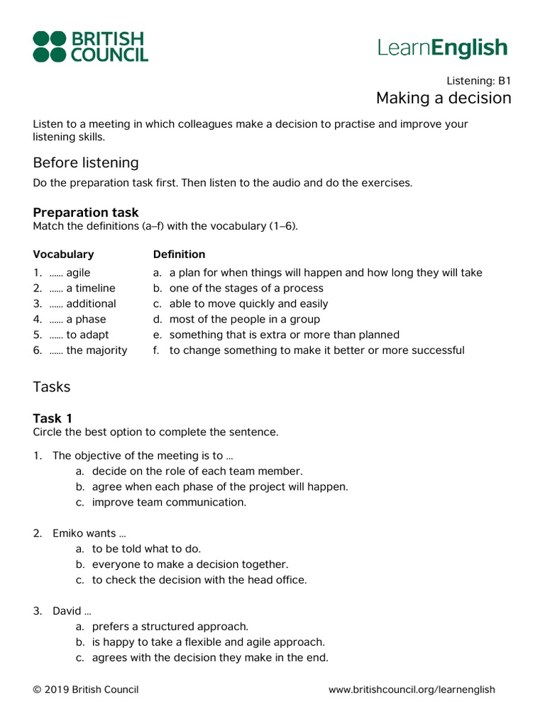 LearnEnglish Listening B1 Making A Decision | PDF | Communication ...