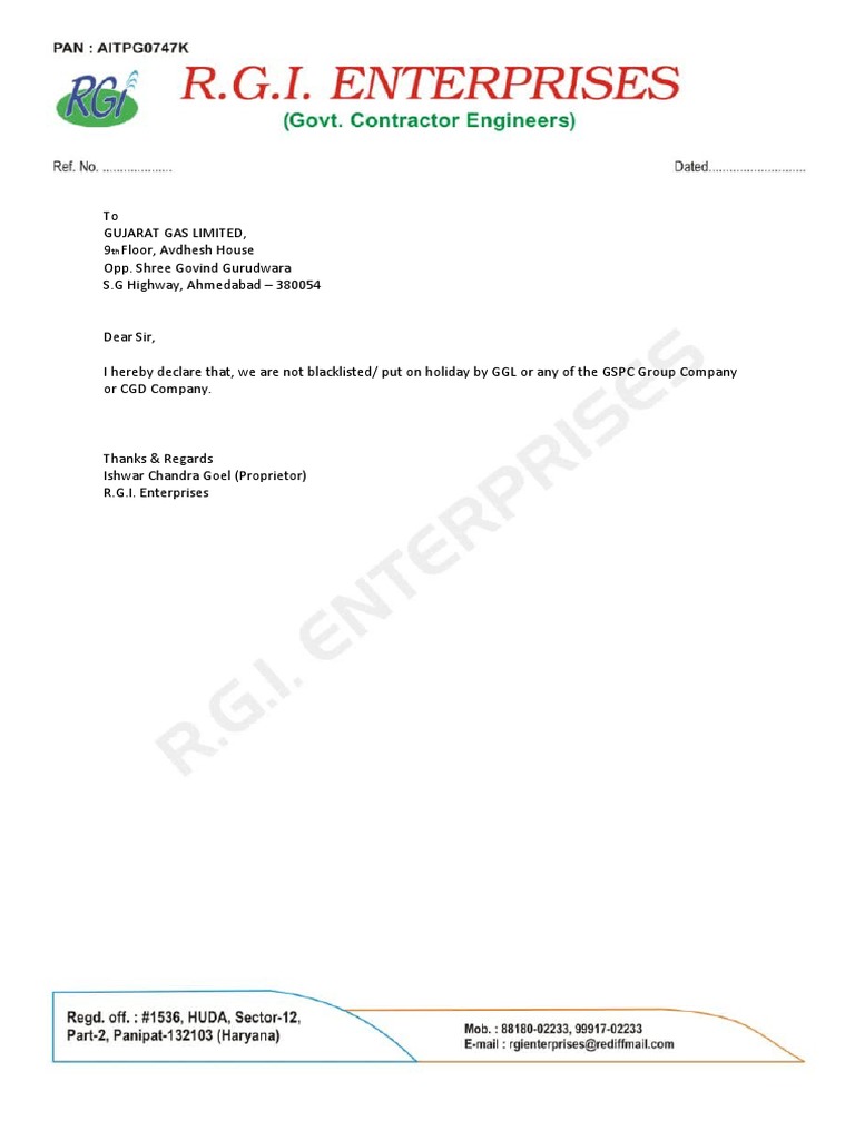 Declaration For Not Blacklisted | PDF