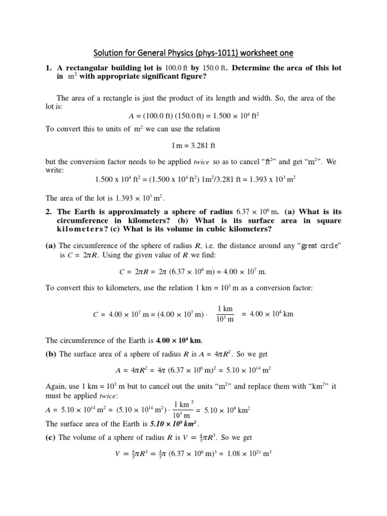 Solution For General Physics - Worksheet - One | PDF | Electron | Area