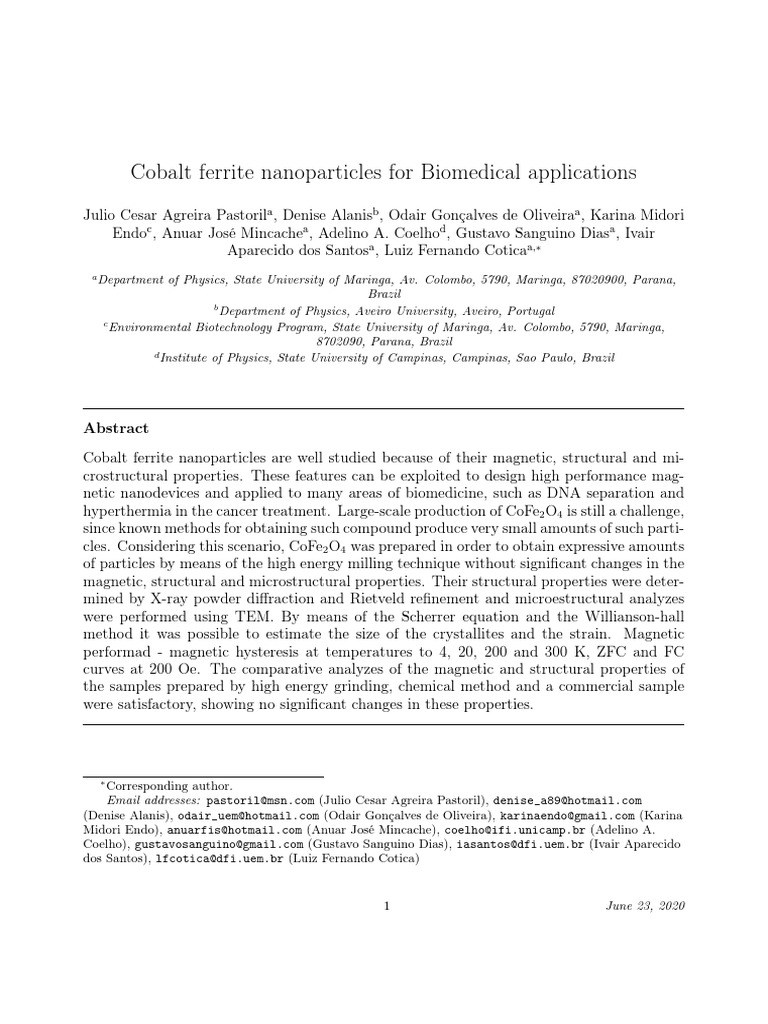 Cobalt Ferrite Nanoparticles For Biomedical Applications-2020-06-23-10 ...
