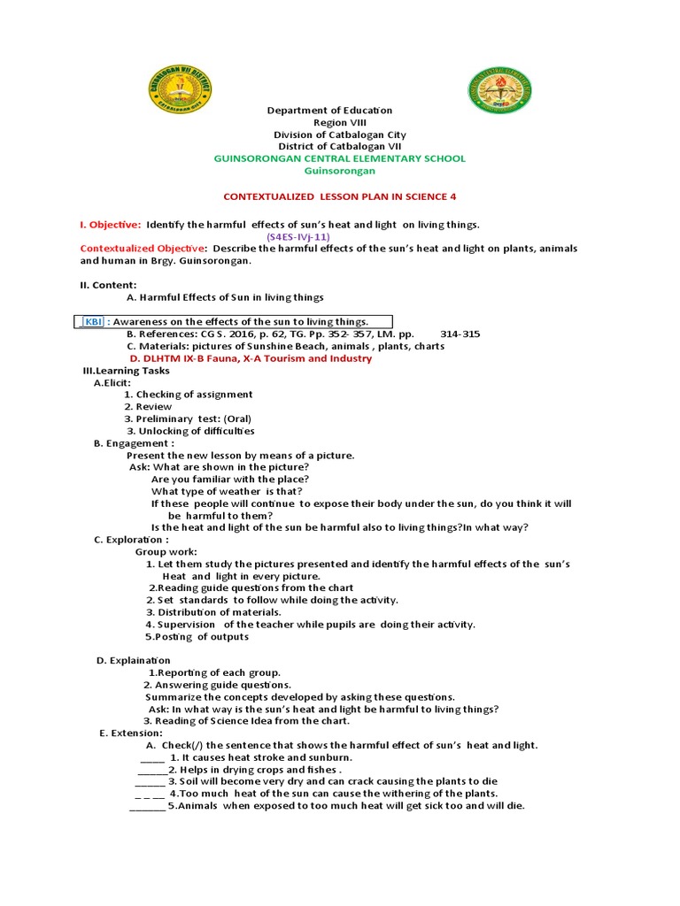 Contextualized Lesson Plan in Science 4: I. Objective | PDF | Nature | Science