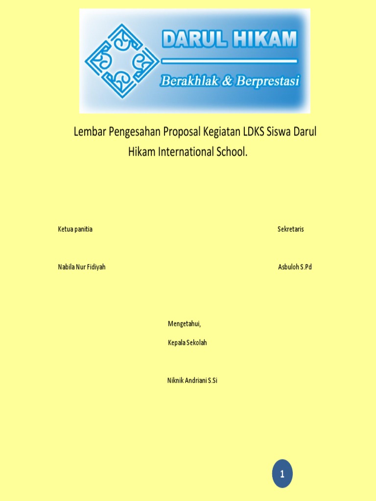Lembar Pengesahan Proposal Kegiatan LDKS Siswa Siswi Darul Hikam International School | PDF