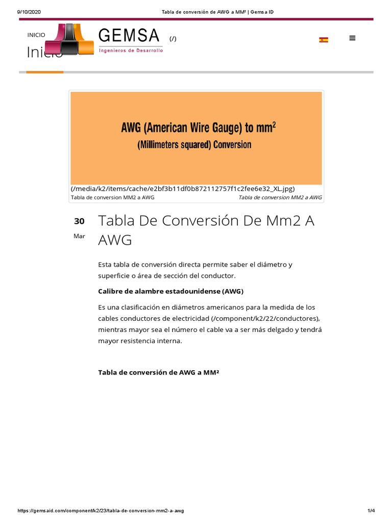 Tabla de Conversión de AWG A MM | PDF