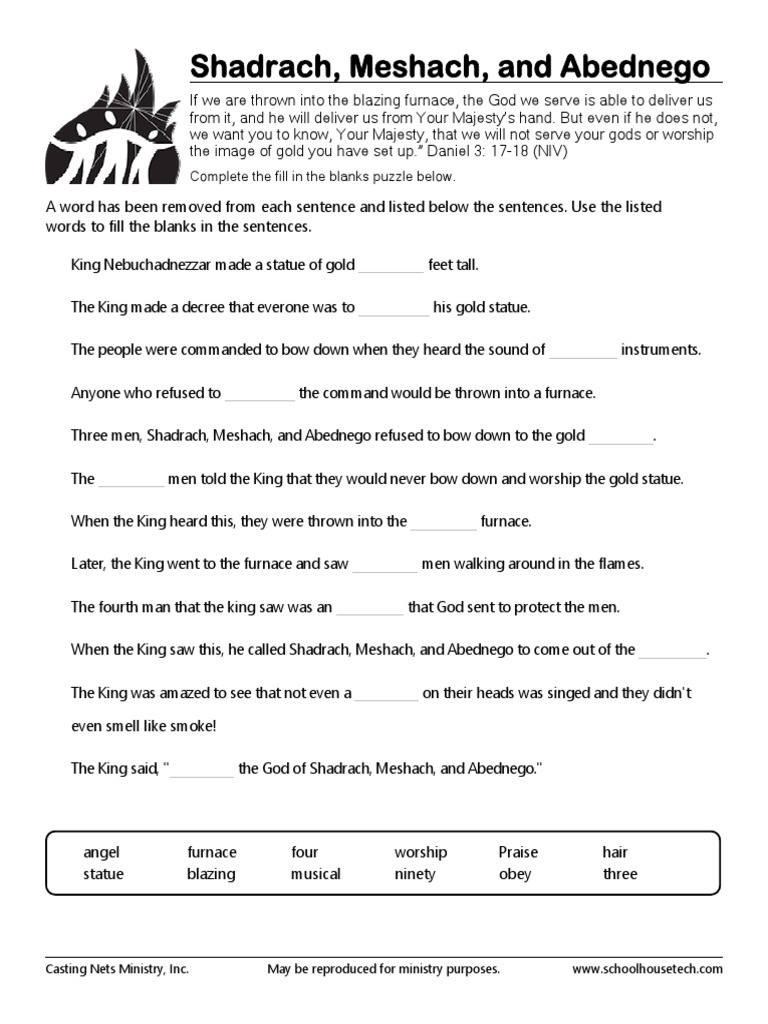 Bible Puzzle: Shadrach, Meshach, Abednego | PDF