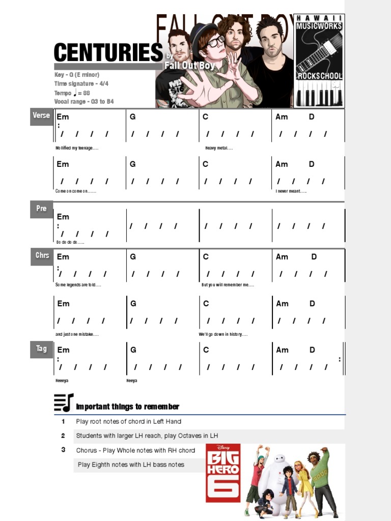 1430 Centuries Fall Out Boy Chord Chart | PDF | Musical Compositions ...
