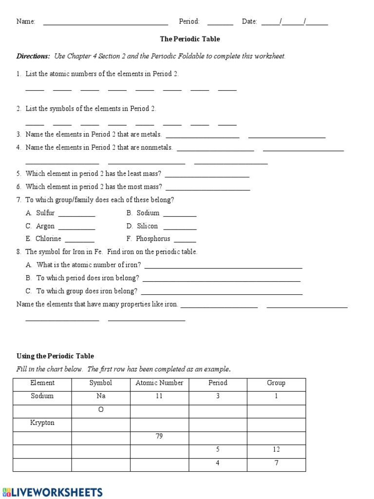 Directions: Use Chapter 4 Section 2 and The Periodic Foldable To ...