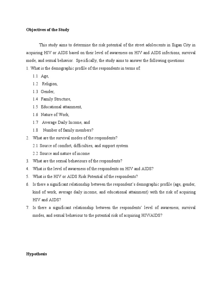 Objectives of The Study Sample Thesis | PDF