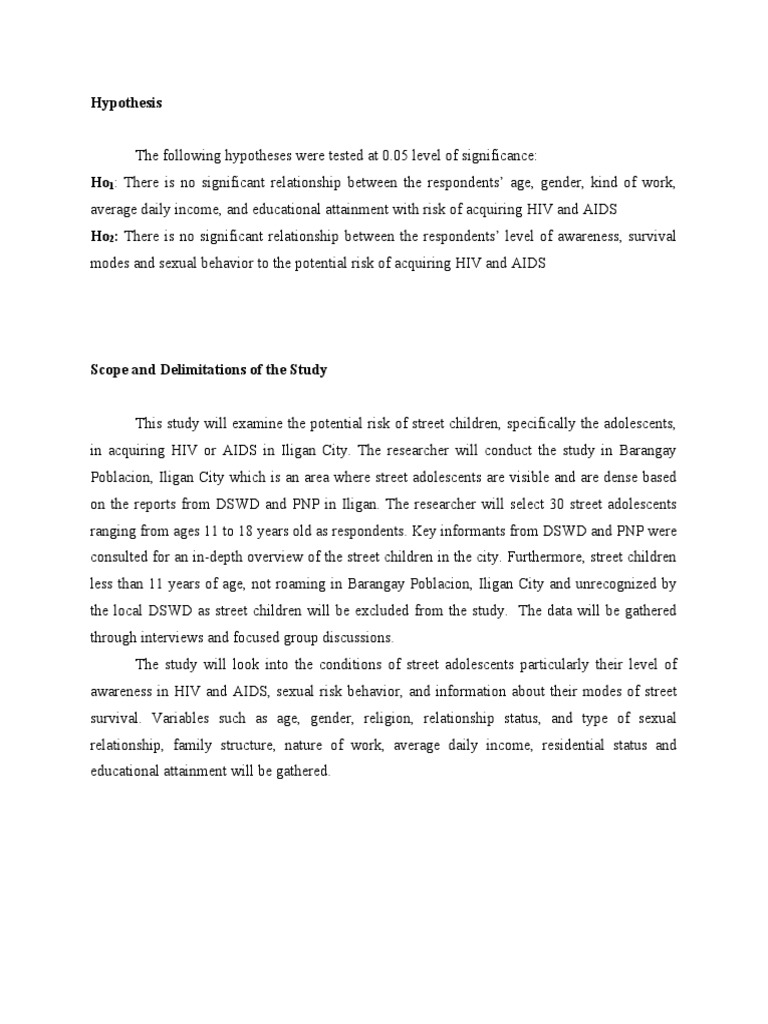Hypothesis and Scope of Delimitations Thesis Sample | PDF | Social Science