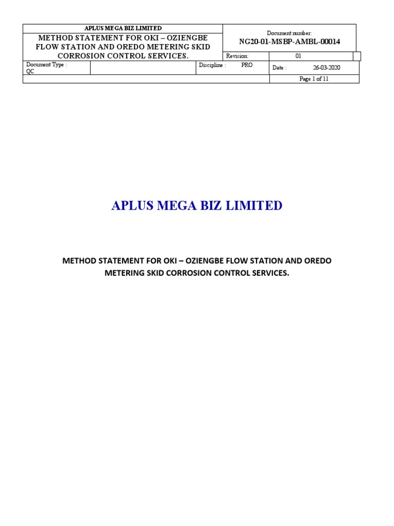 Method Statement For Blasting and Painting of Process Equipment | PDF ...