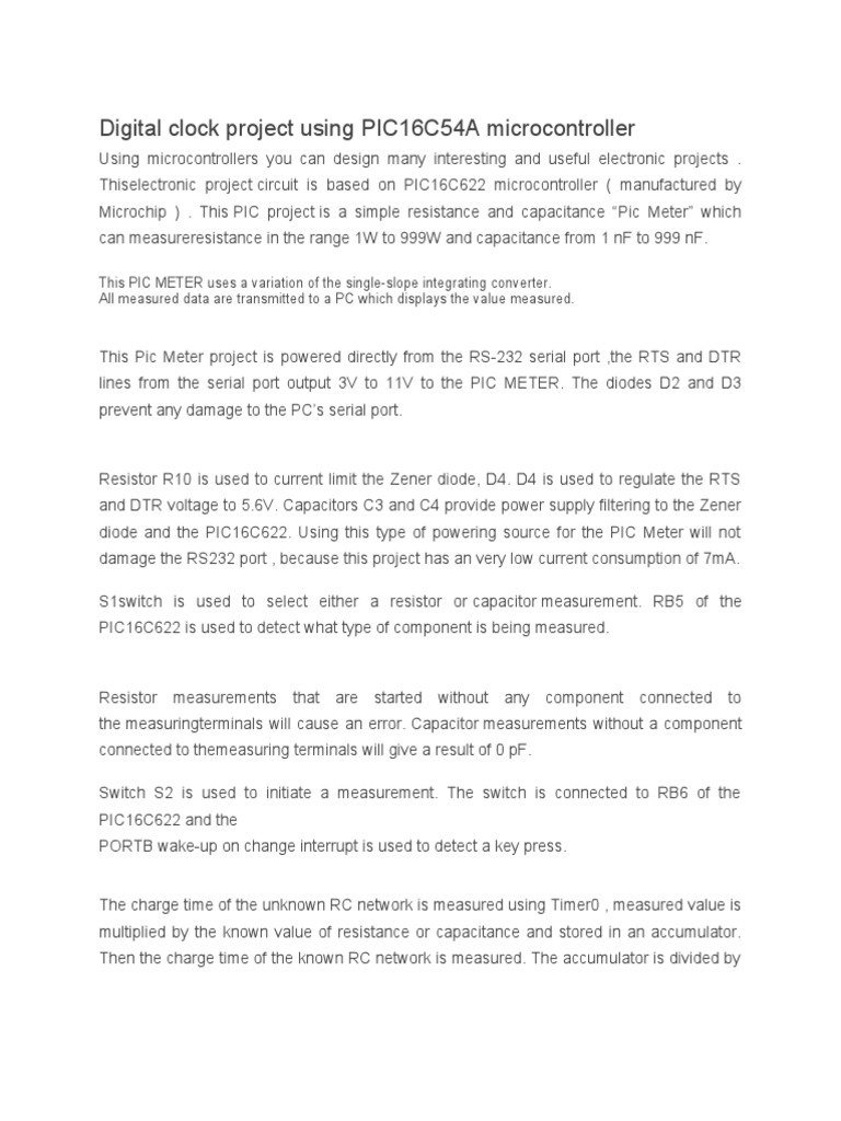 Digital Clock Project Using PIC16C54A Microcontroller | PDF