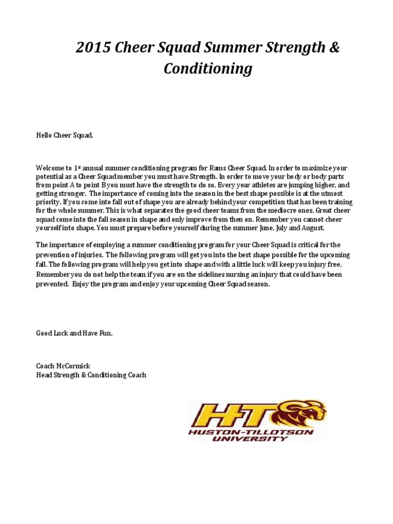 2015 Rams Cheer Summer Conditioning Guide | PDF | Management Of Obesity ...