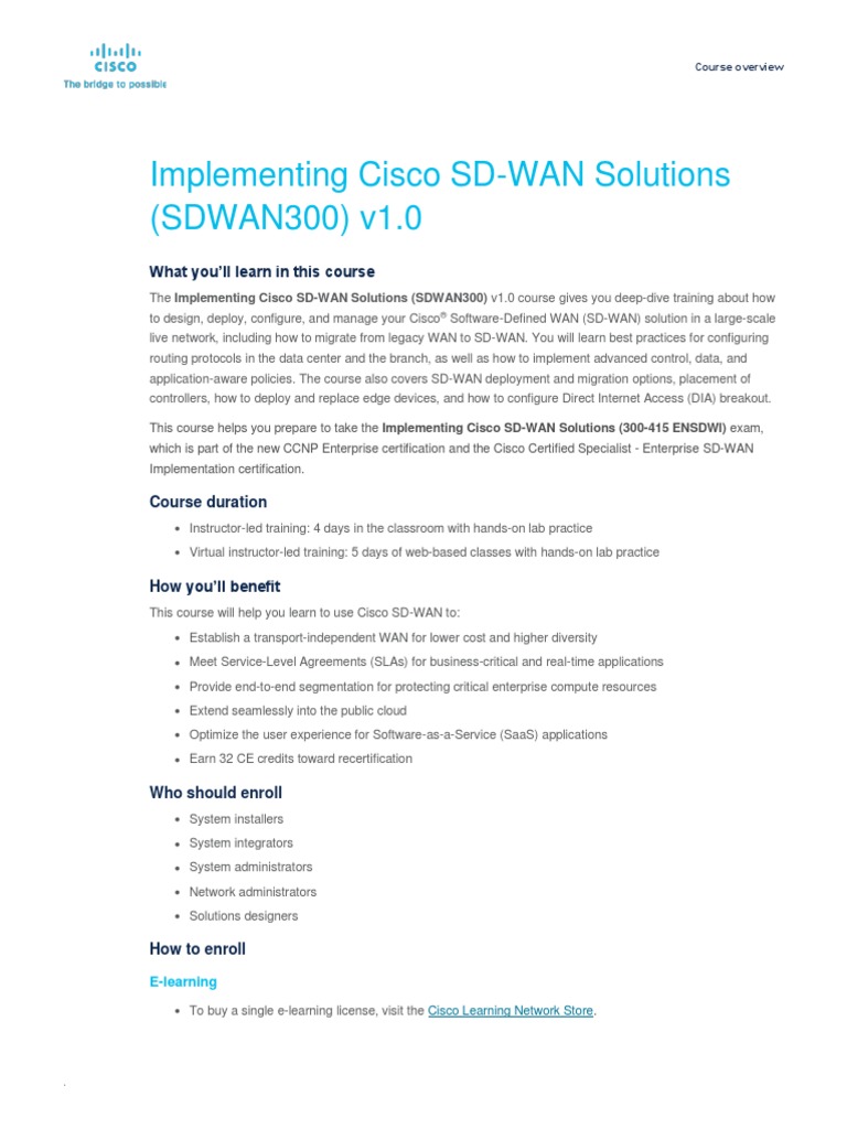 Implementing Cisco SD-WAN Solutions (SDWAN300) v1.0: What You'll Learn in This Course | PDF ...
