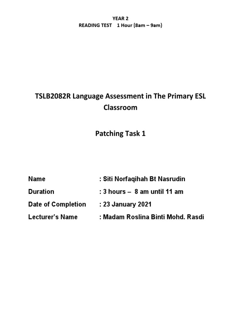 Patching Task - Reading Comprehension | PDF | Neuropsychological Assessment | Cognition