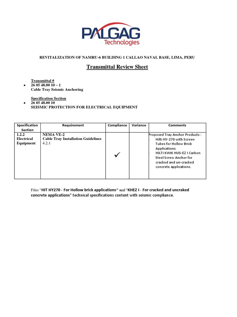 26 05 48.00 10-1 Cable Tray Seismic Anchoring | PDF | Masonry ...