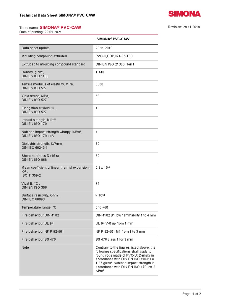 Technical Data Sheet SIMONA Pvc-Caw | PDF | Specification (Technical ...