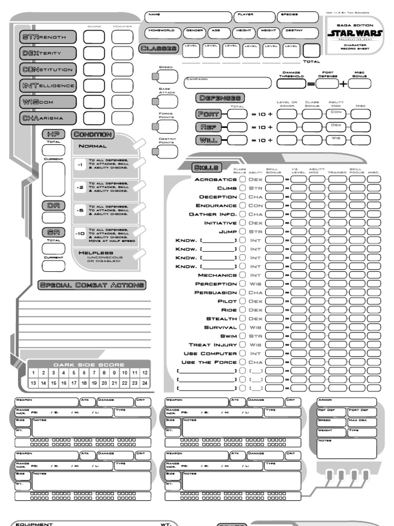 Star Wars RPG: Saga Edition Custom Character Sheet | PDF | Leisure | Sports