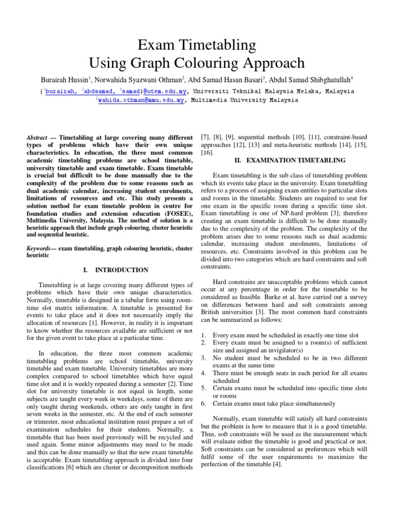 Exam Timetabling Using Graph Colouring Approach ICOCI 2011 | PDF | Vertex (Graph Theory ...