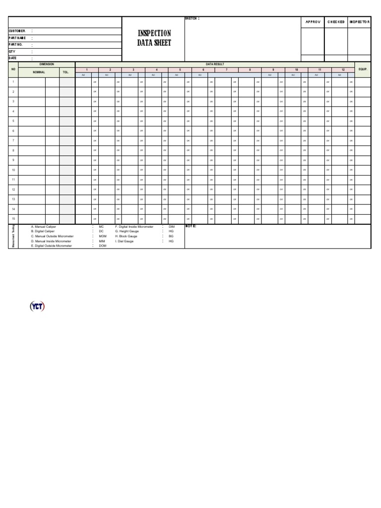 Master Inspection Data Sheet YCT | PDF | Tools | Measuring Instrument