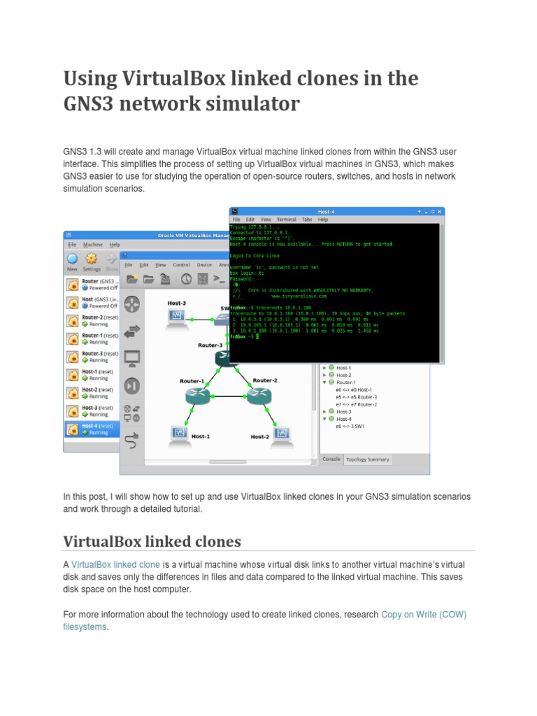 Using VirtualBox Linked Clones in The GNS3 Network Simulator | PDF | Virtual Machine | File System