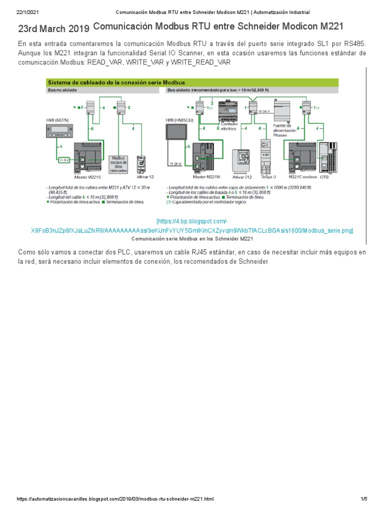 Comunicación Modbus RTU Entre Schneider Modicon M221 - Automatización Industrial | PDF | Edad de ...