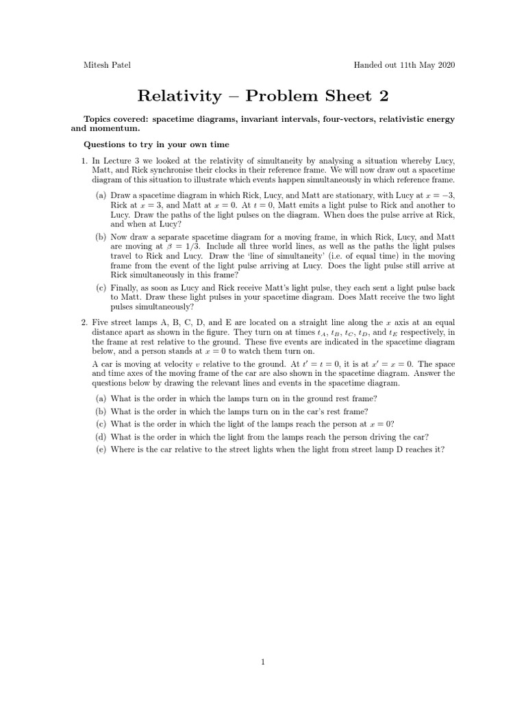 Problem Sheet 2 | PDF | Spacetime | Special Relativity