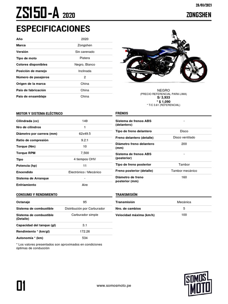 zs150 A 2020 - Zongshen - Negro 28 01 2021 | PDF | Motocicleta | Carburador