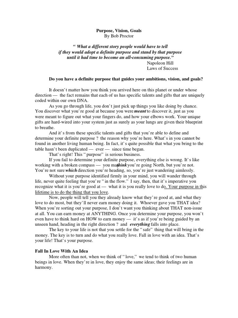 (Self-Help) Bob Proctor - Purpose Vision Goals | PDF | Goal | Love