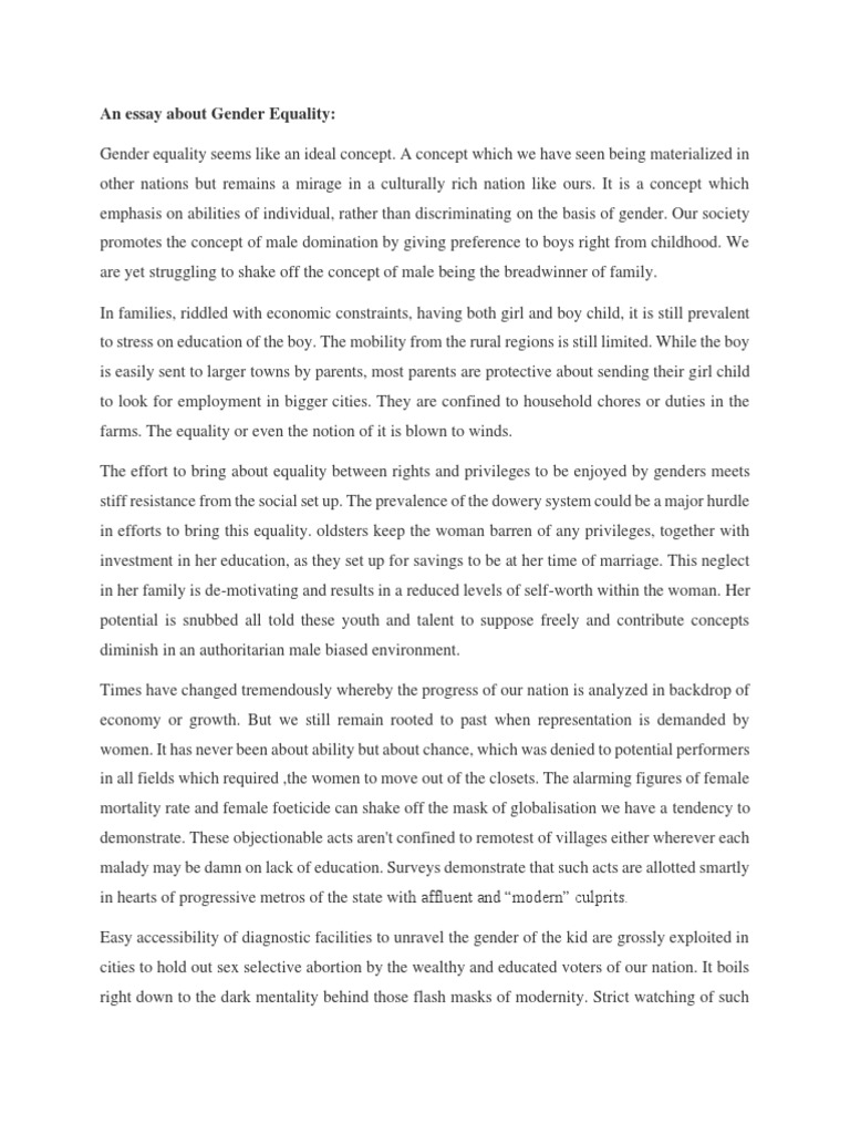 An Essay About Gender Equality | PDF | Business