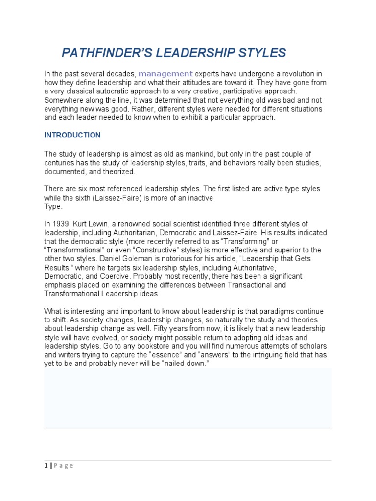 Pathfinder Leadership Styles | PDF | Utility | Leadership