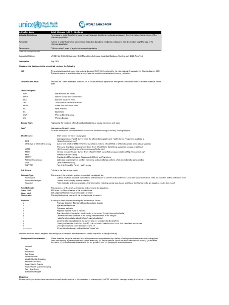 UNICEF WHO WB Global Expanded Databases Stunting July 2020 | PDF ...
