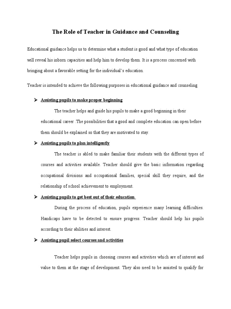The Role Teacher in Guidance and Counseling | PDF | Teachers | Schools
