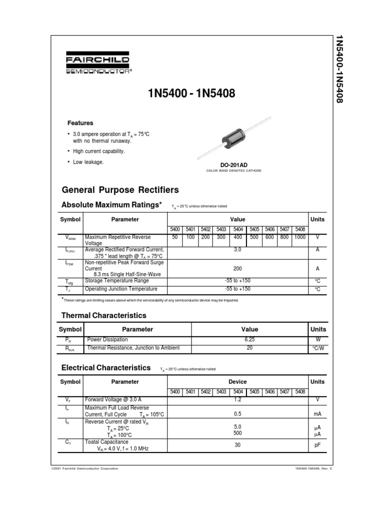 1N5400 - 1N5408, Diodes DataSheet | PDF | Rectifier | Diode