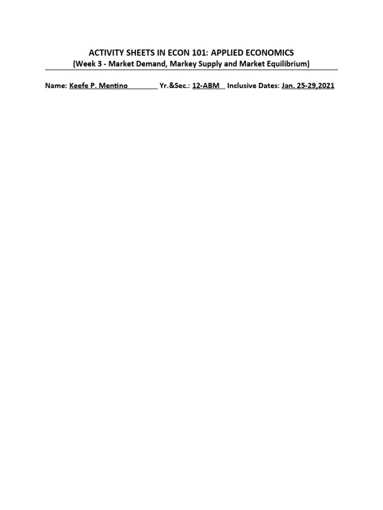 Activity Sheets in Econ 101 | PDF | Demand | Supply (Economics)